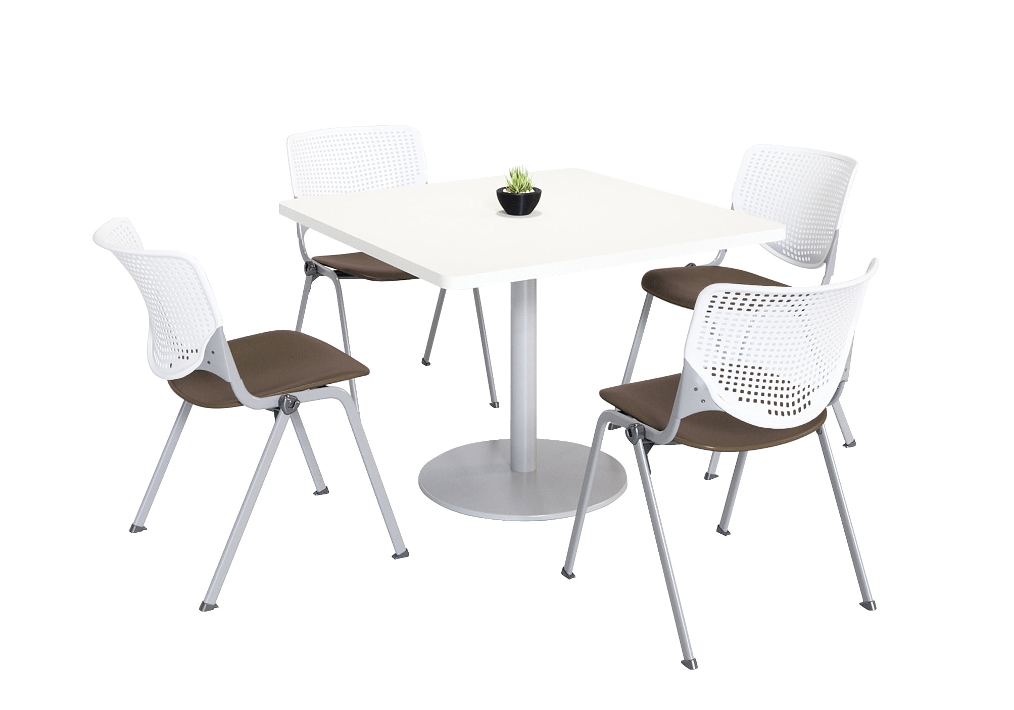KFI Studios Mode Square 3.5' Dining Table Set, Designer White, 4 Brownstone KOOL Chairs ...