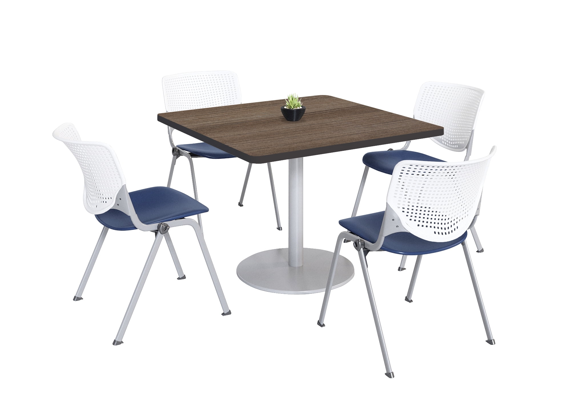 KFI Studios Mode Square 3.5' Dining Table Set, Studio Teak, 4 White ...