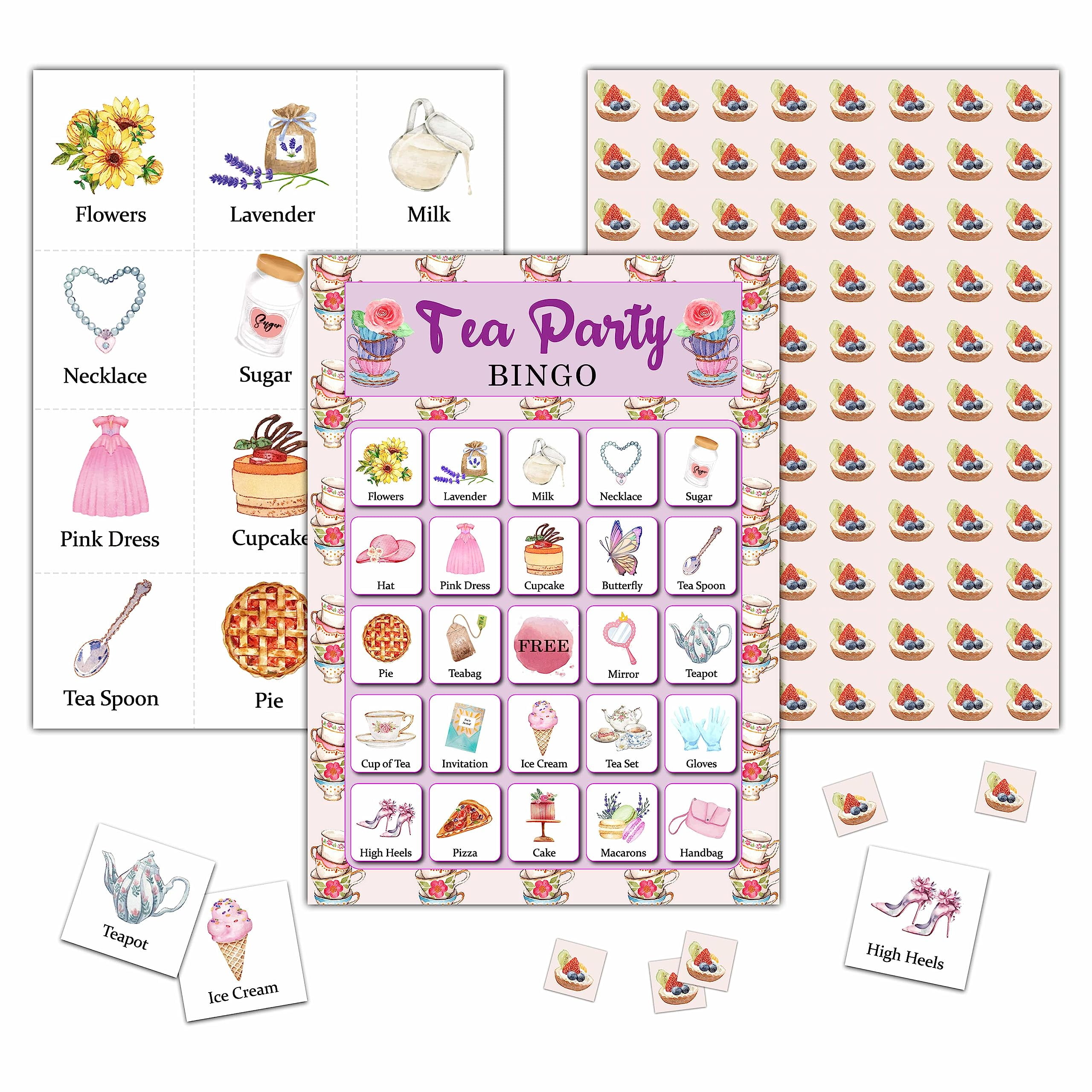 KFNER Tea Party Bingo Game - BSL1 Garden Tea Party Bingo Card - 24 ...