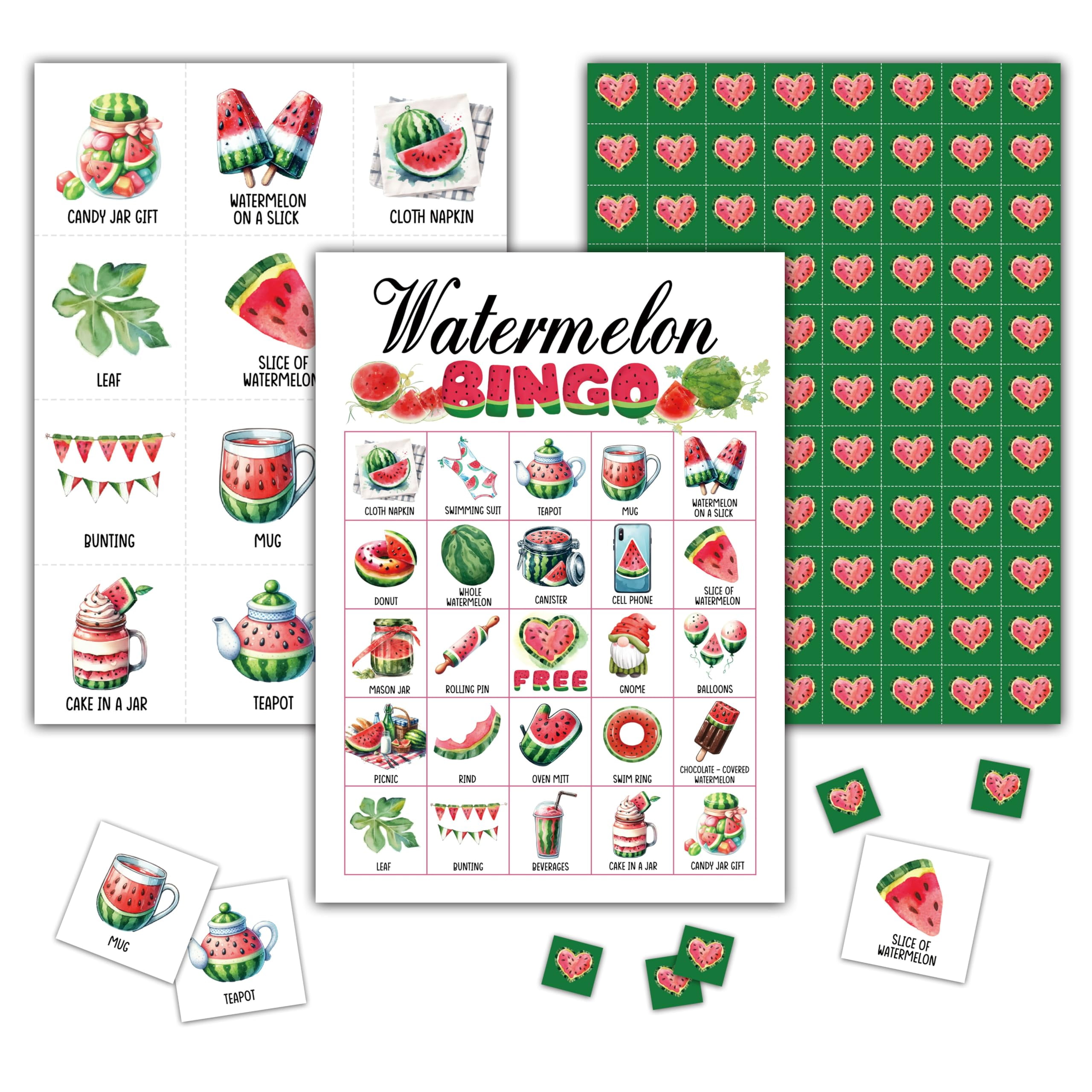KFNER Watermelon Bingo Games OIF8 - Summer Bingo Card - 24 Players ...