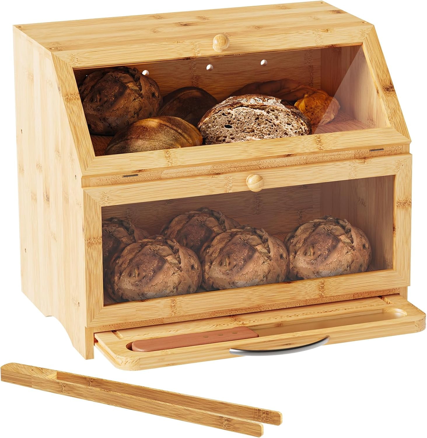 KFO Large Bread Box for Kitchen Counter, Double Layer Bread Box with ...
