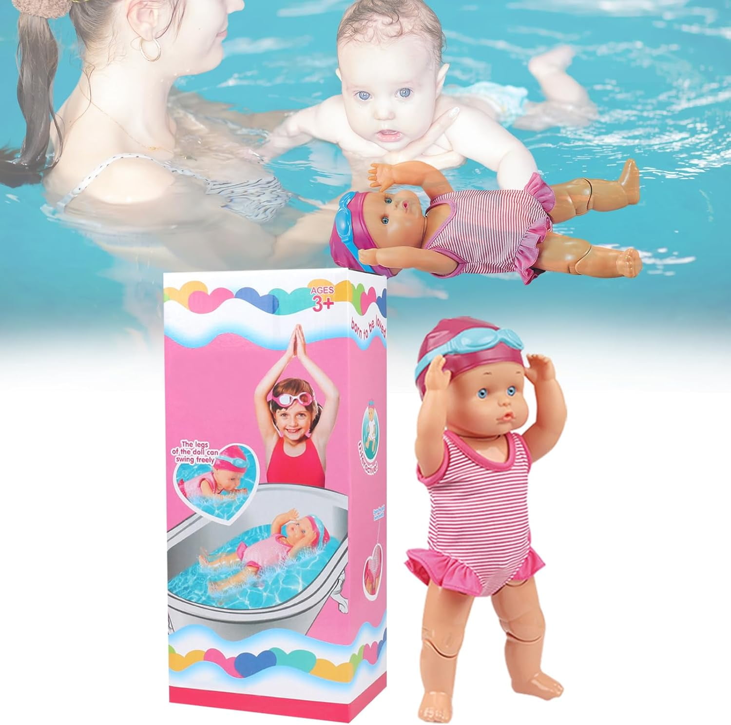 KFSOQE 2025 New Packaging Waterproof Swimmer Doll，Backstroke Swimming ...
