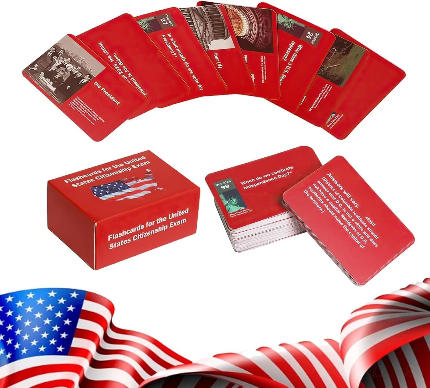 KFSOQE 2025 New US Citizenship Flash Cards, 3.5”x2.5” Flashcards for ...