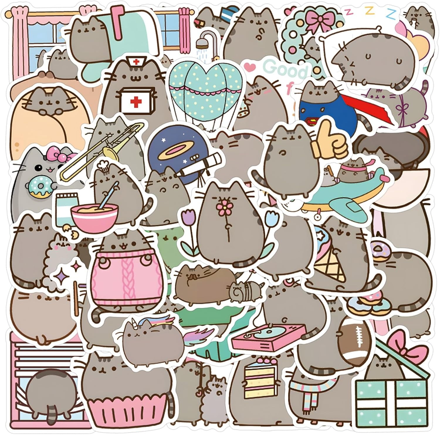KFSOQE 55 PCS Pusheen Cat Stickers Pack,Vinyl Waterproof Decals for ...