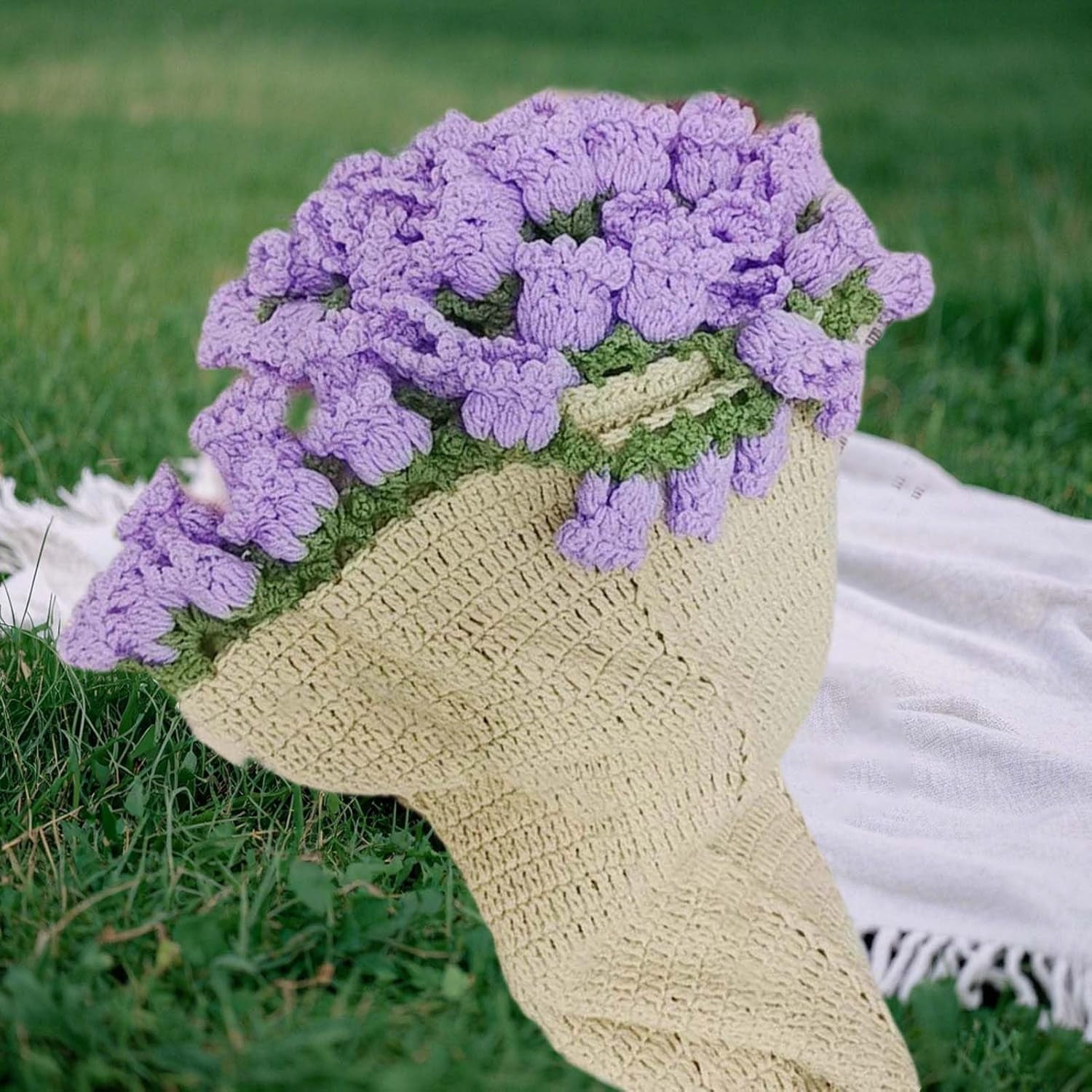 KFSOQE Crochet Flowers Rose Bouquet Blanket, Soft And Lightweight ...