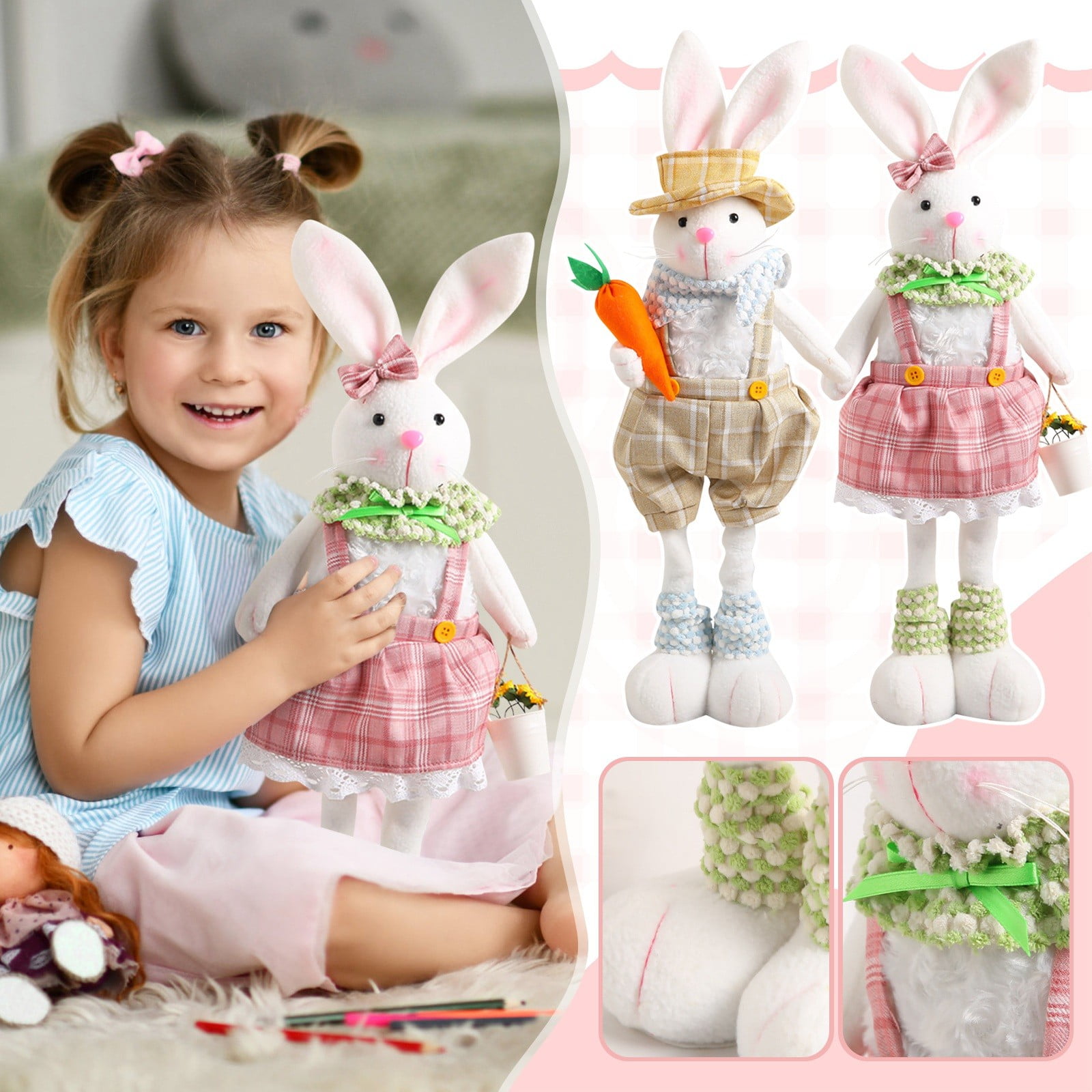 KFSOQE Cute Easter Bunny Toys Easter Bunny Plush Long Legs Handheld ...