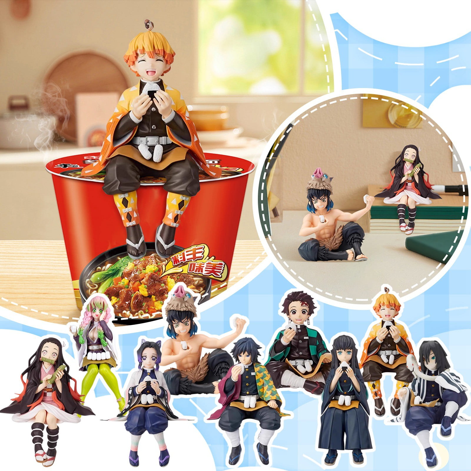 KFSOQE Demon Slayer Merch 9PCS Cartoon Style Sitting Posture Eating ...