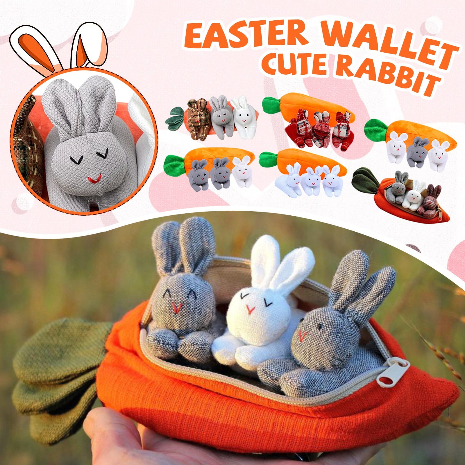 KFSOQE Easter Basket Three Rabbit Carrot Wallet Cute Bunny Stuffed ...