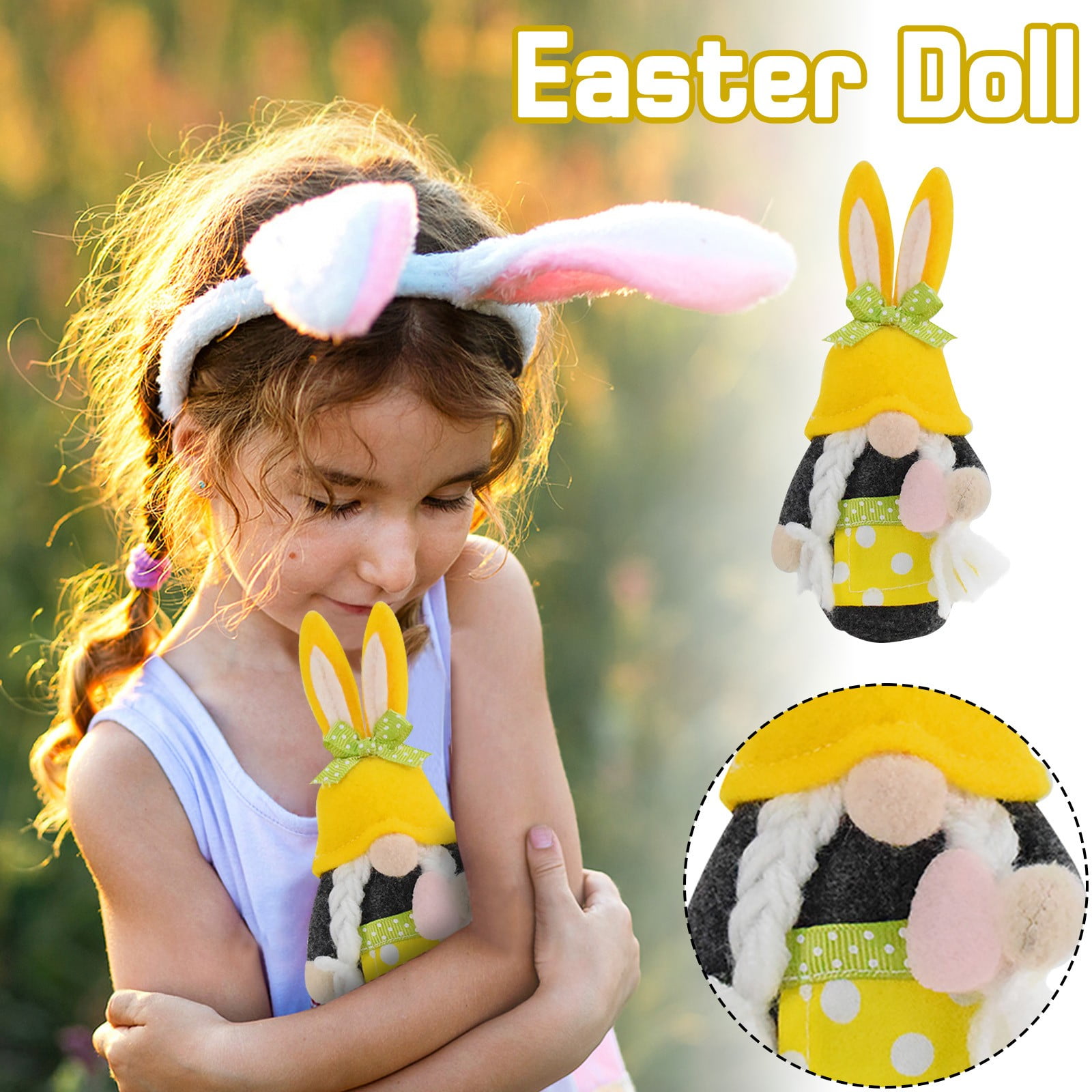 KFSOQE Easter Plush Toys Cute Dwarf Dolls for Girls Long Yellow Bunny ...