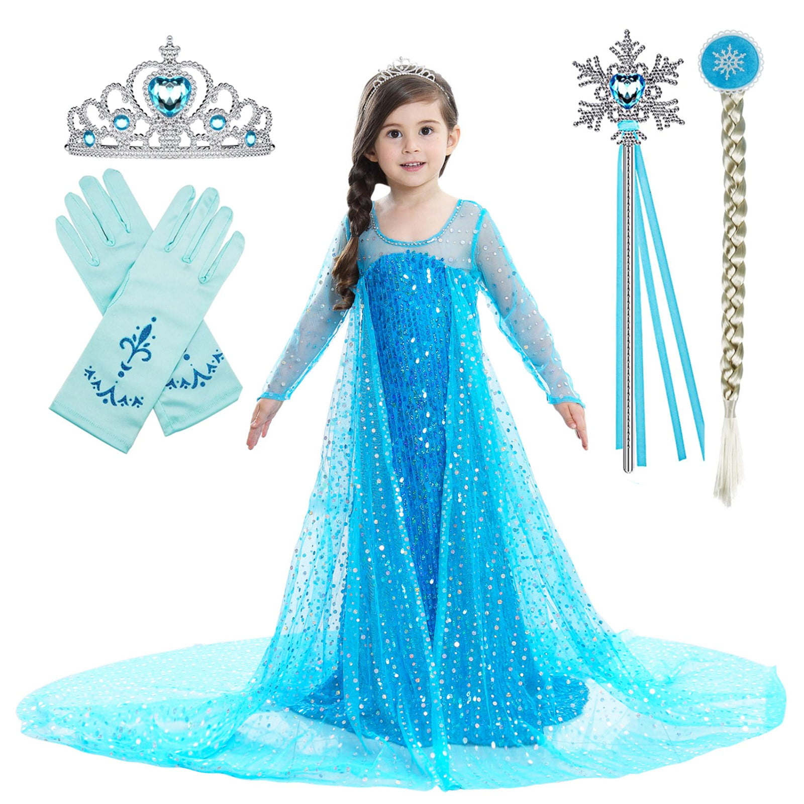KFSOQE Frozen Cosplay Costume 5PCS Princess Elsa Halloween Cosplay ...
