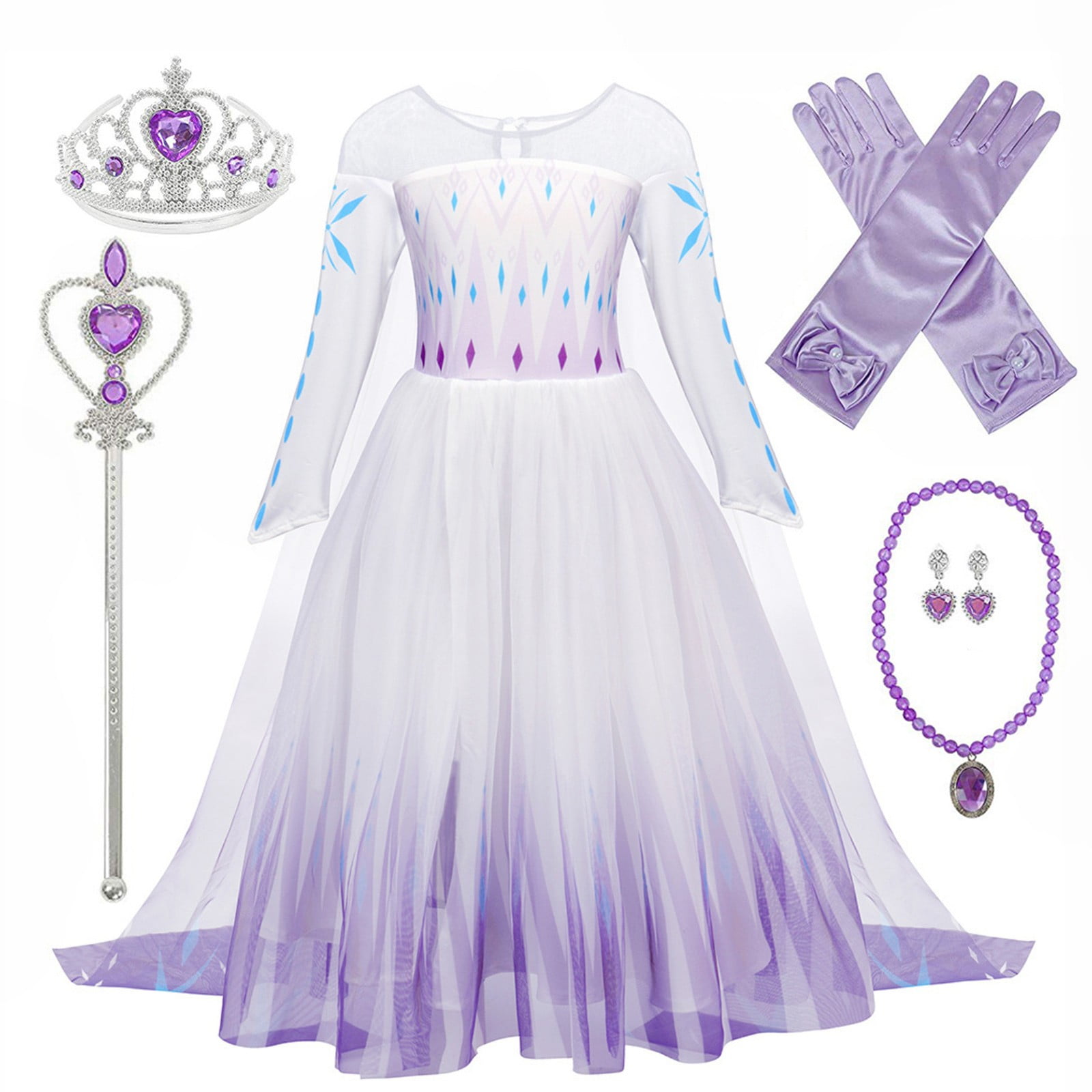 KFSOQE Frozen Cosplay Costume 6PCS Princess Elsa Halloween Cosplay ...