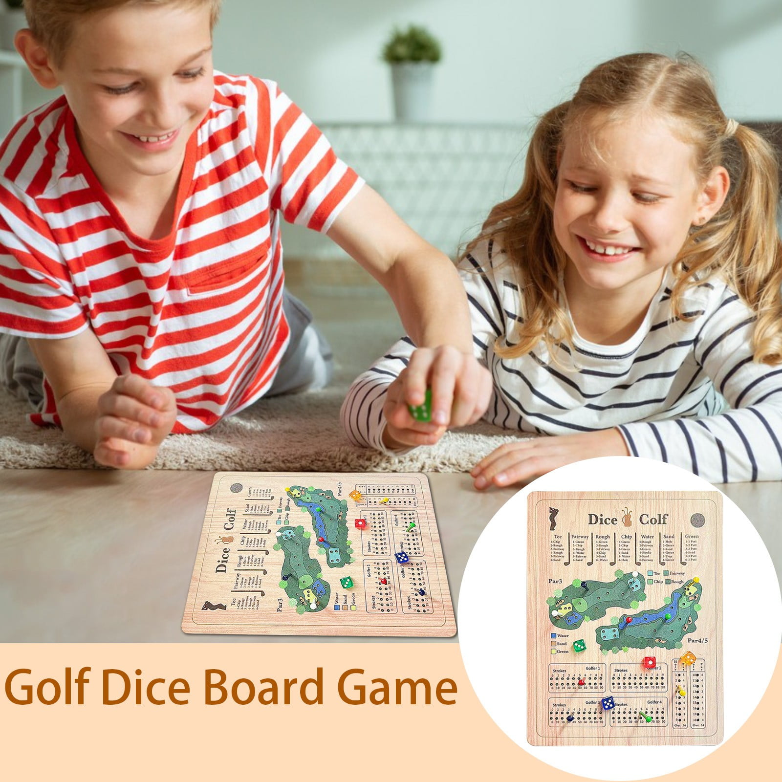 KFSOQE Golf Dice Board Games Scorecard Set Wooden Portable Golf Tray Sport Accessories Easeful ...