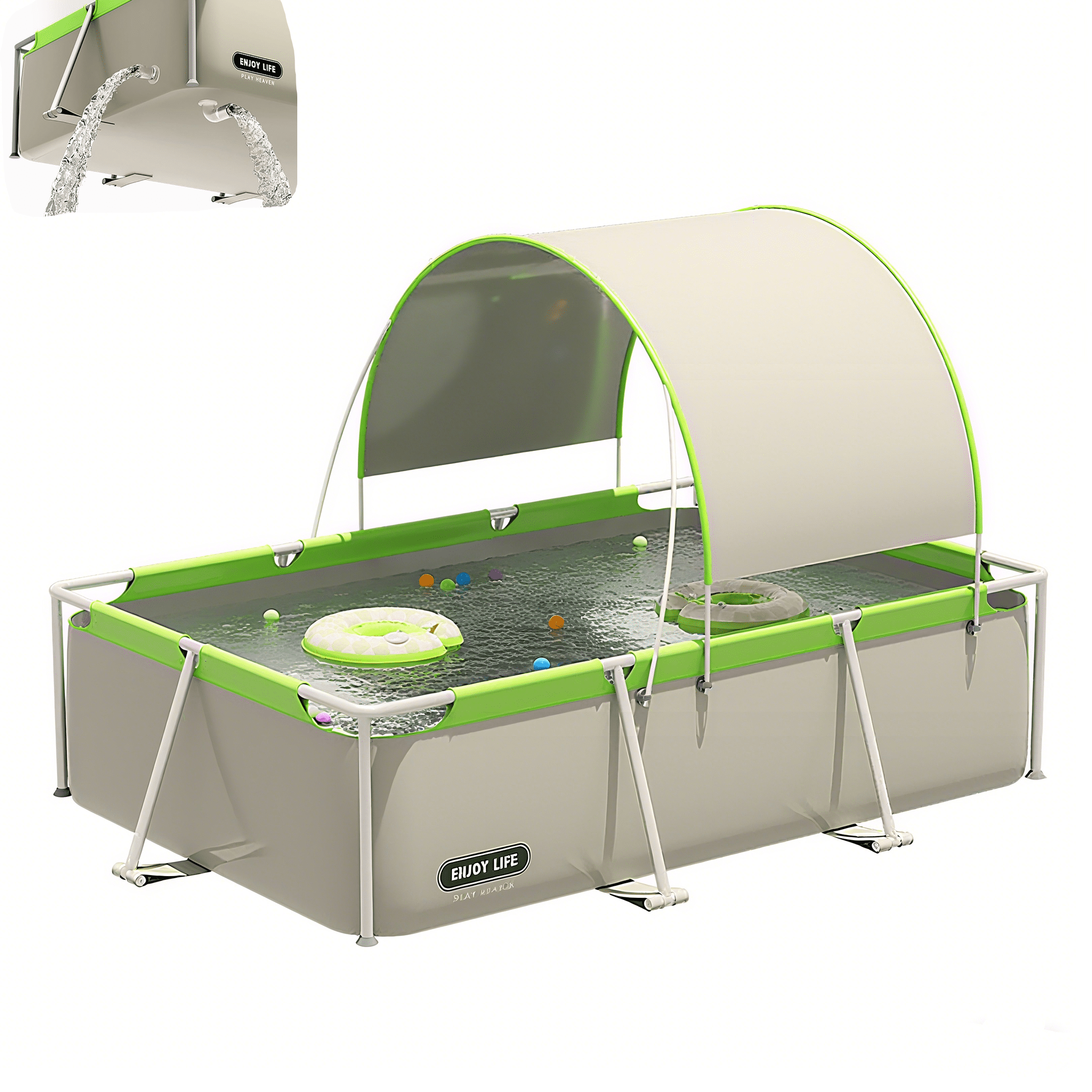 KFeng 102"Large Above Ground Pool with Sunshade Roof - Square Family ...