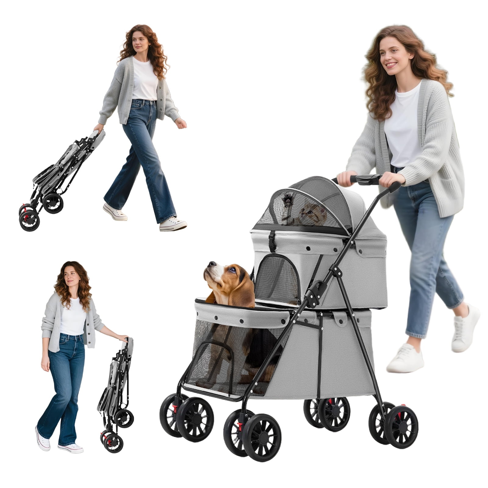 KFeng 2 Tier Pet Stroller with 360° Degree Front Swivel & Brakes,Mesh ...