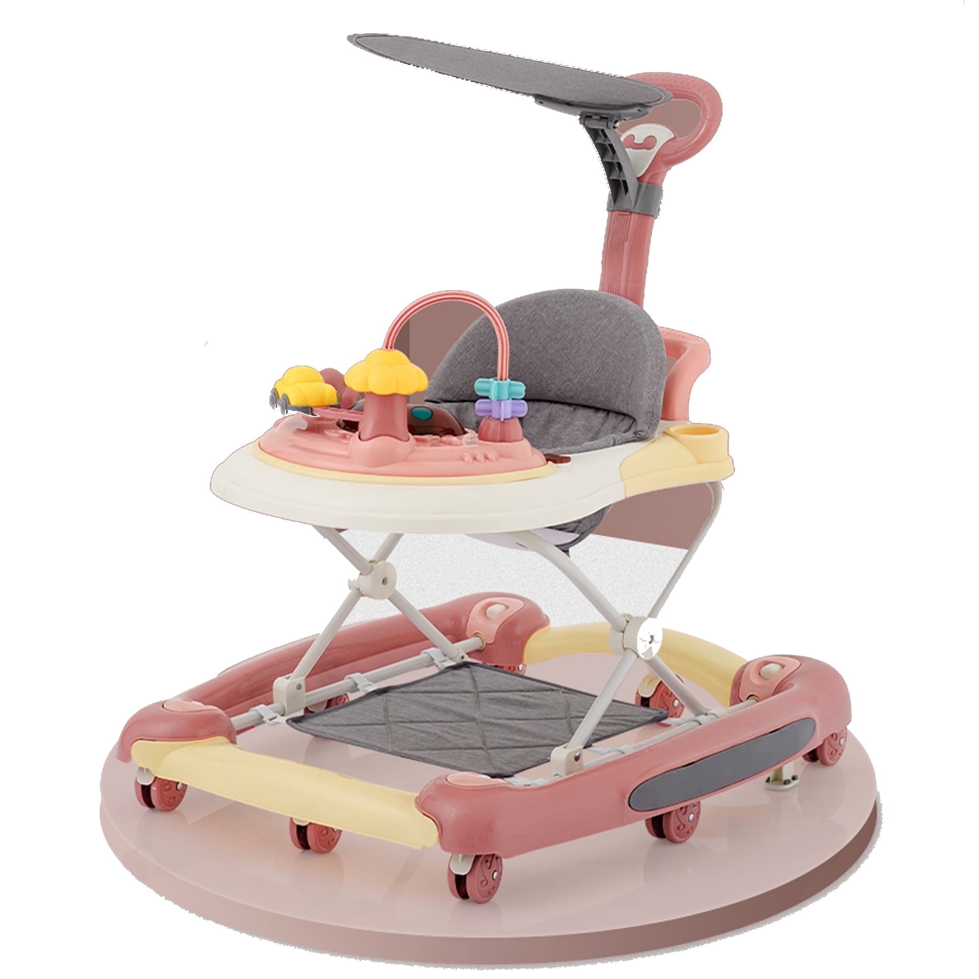 KFeng 4-in-1 Foldable Baby Walker with Toy Tray,3-Level Height ...