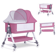 JOYMOR 7 in 1 Bedside Bassinet with Changing Table, Pink Bassient for ...
