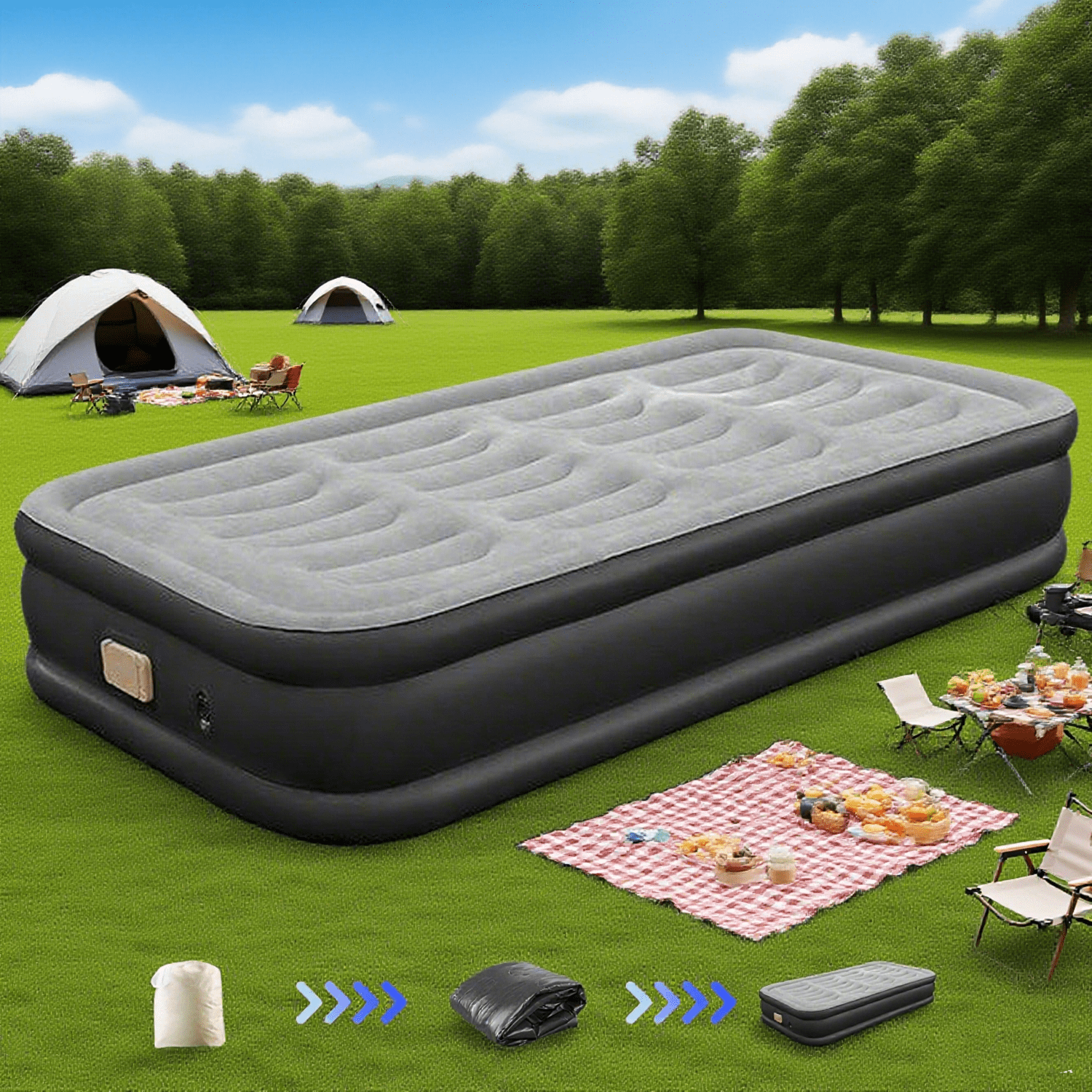 KFeng Twin Air Mattress with Built-in Pump,16" Raised Inflatable Bed ...