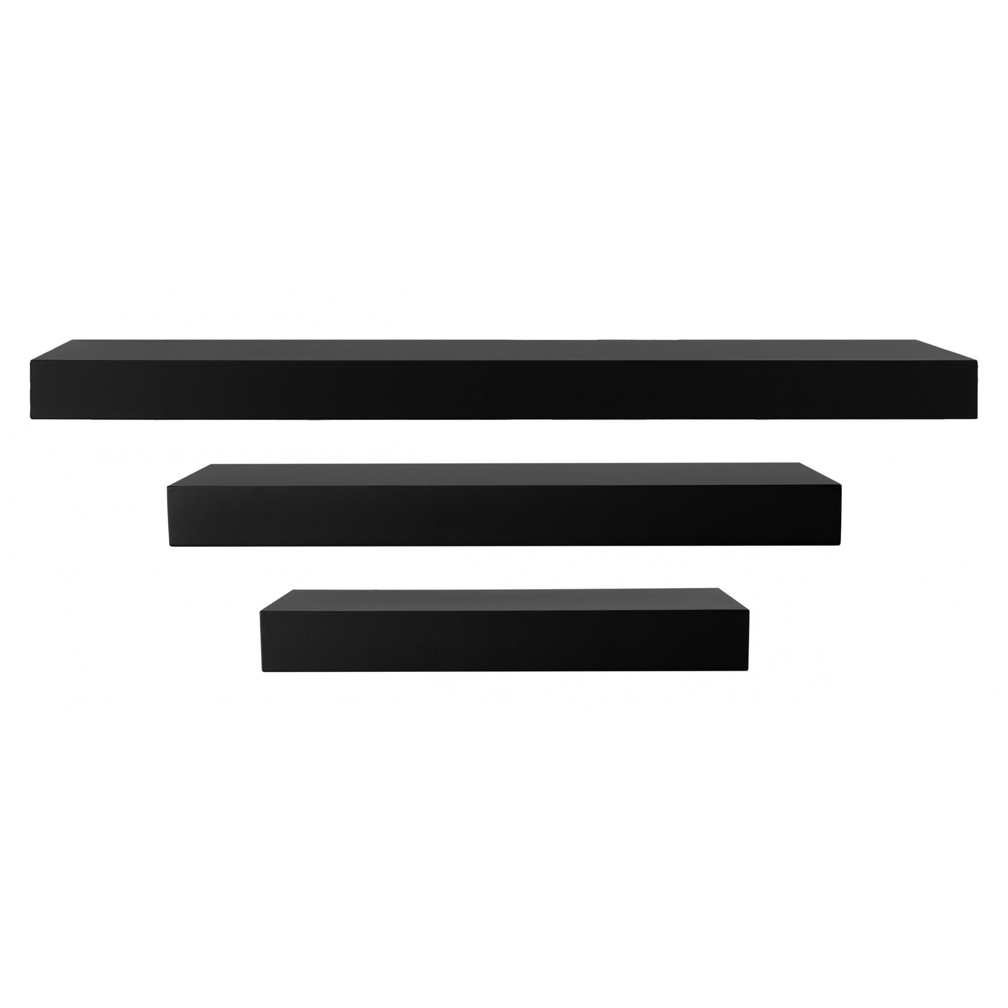 KG Kieragrace Modern Maine Wood Floating Wall Shelves in Black (Set of ...