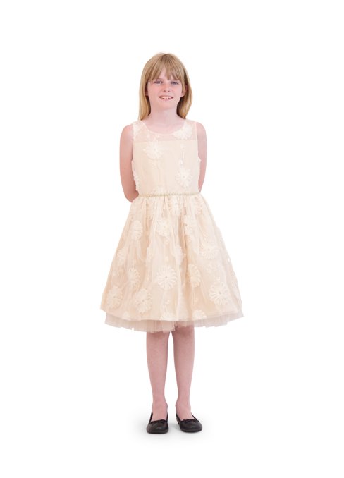 Oudiya Girls Mesh Puff Lantern Long Sleeve High Waist Formal A Line ...