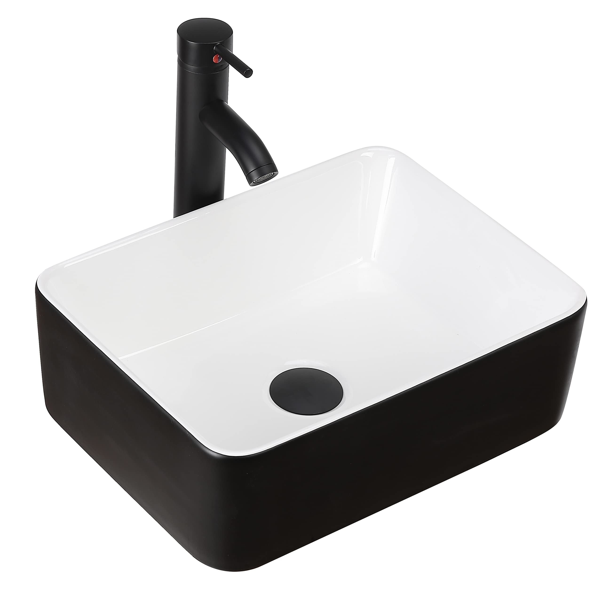 KGAR Ceramic Black and White 16in x 12in Rectangle Vessel Sink ...