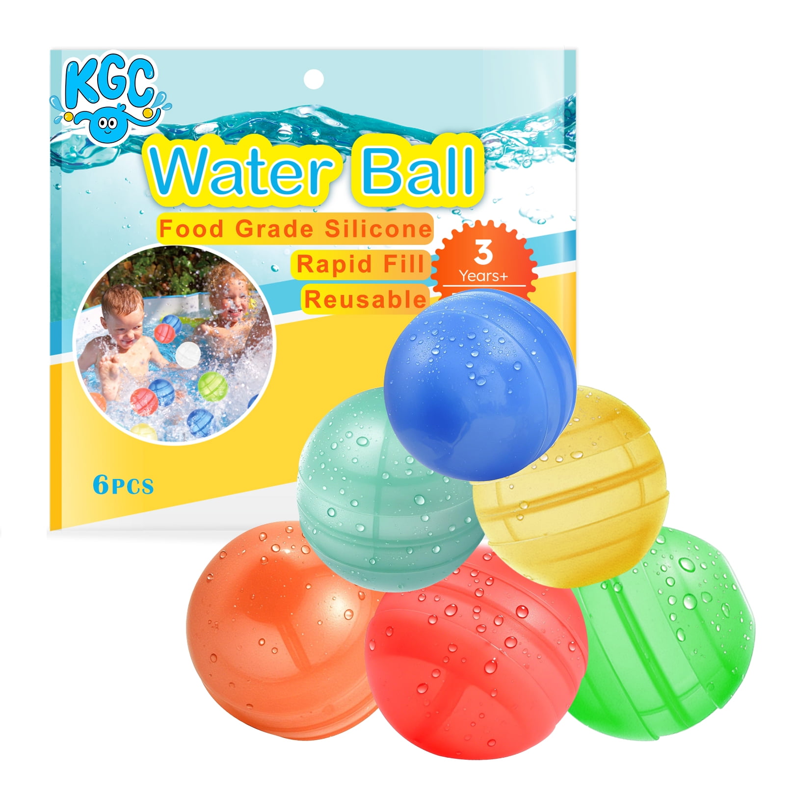 KGC 6 Packs Safer Auto-fill Water Ballons Reusable, Quick Fill Silicone Splash Balls for Kids ...