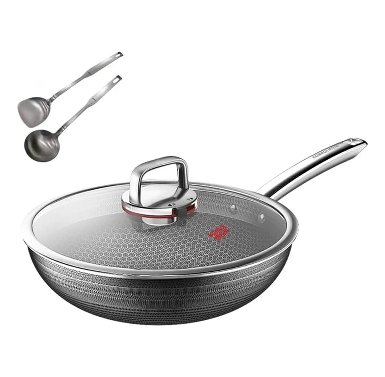 KGH-C32A Nonstick Frying Pan with Lid, Honeycomb Stainless Steel Wok ...