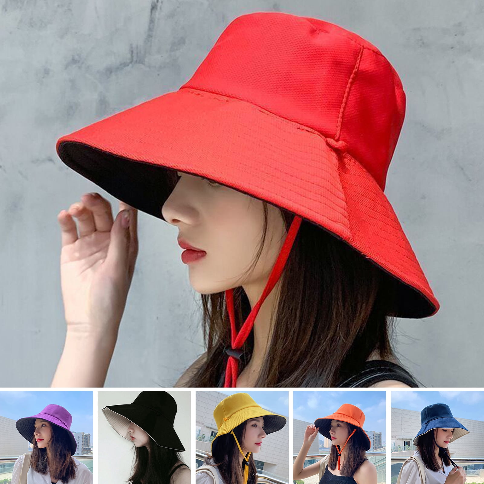 KGJQ Sun Hat for Women, Solid Color Double-layered Big Sunscreen Basin ...