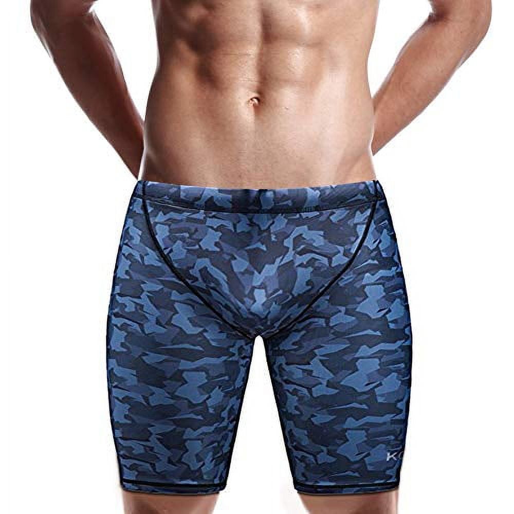 KGKE Men's Swim Jammers, Fashion Print, Grey Camo, Long Boxer, Size M ...