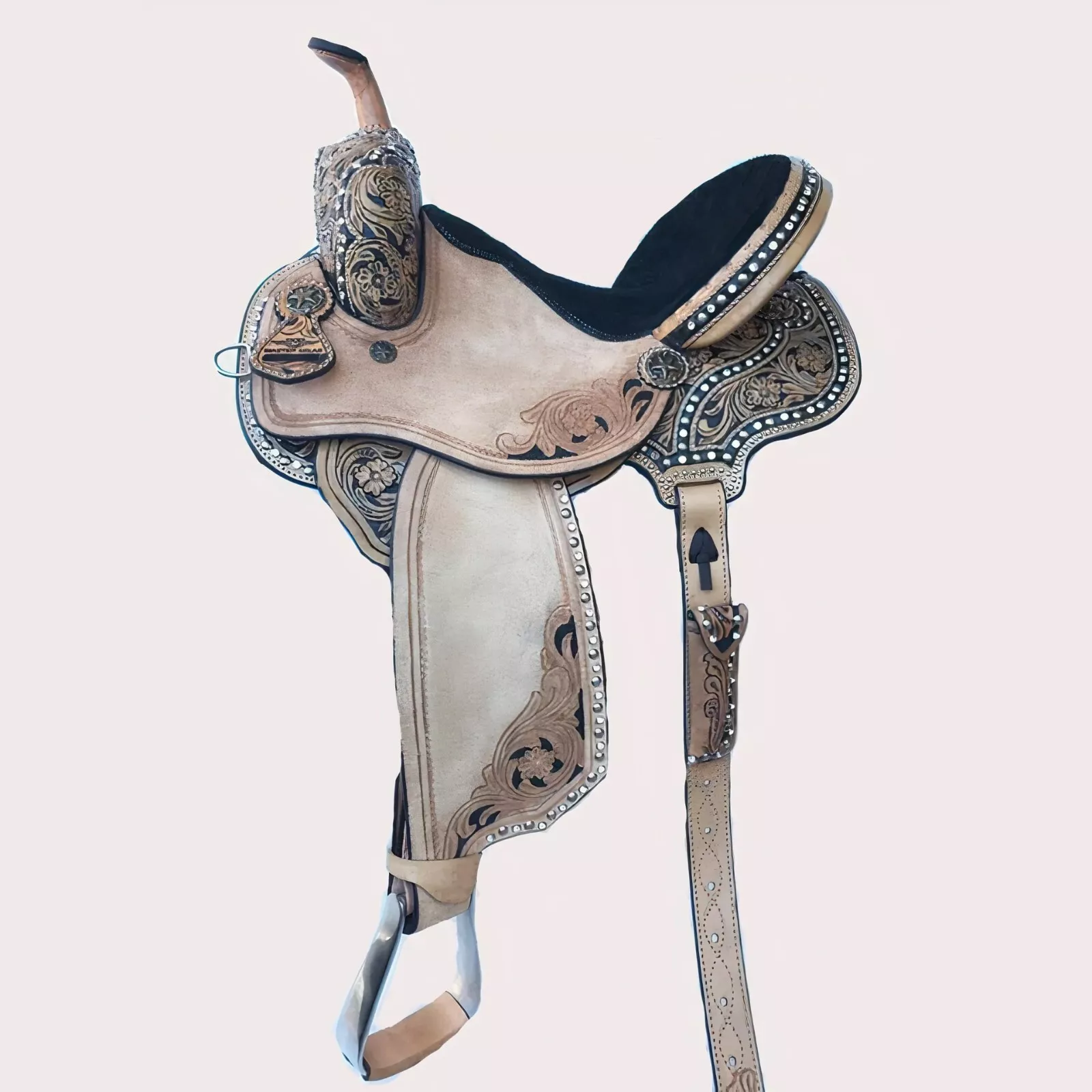 KGN International Premium Western Leather Cowhide Barrel Racing Horse Saddle, 12" - Walmart.com