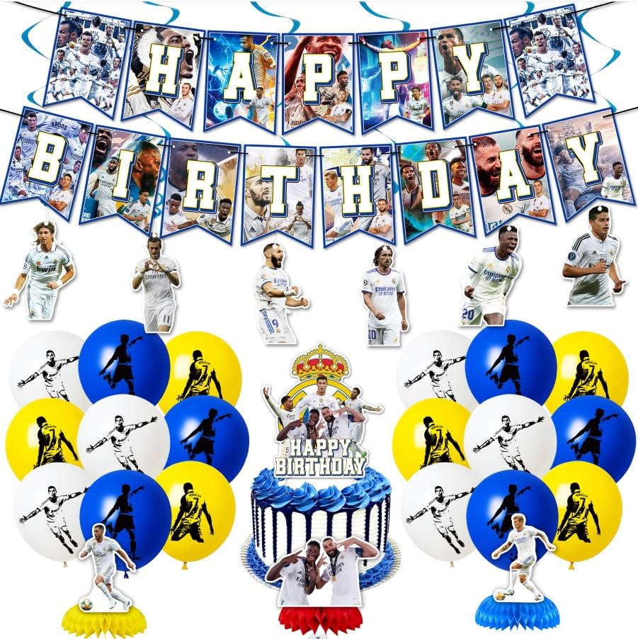 KGNZUIZIU Madrid CF Birthday Party Decorations, Soccer Theme Birthday ...