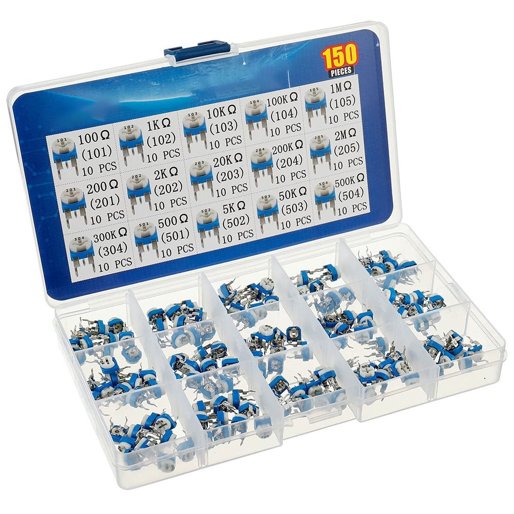 KGOTA 150PCS Potentiometer Adjustable Resistor Kit 100 300 500 1K 5K ...