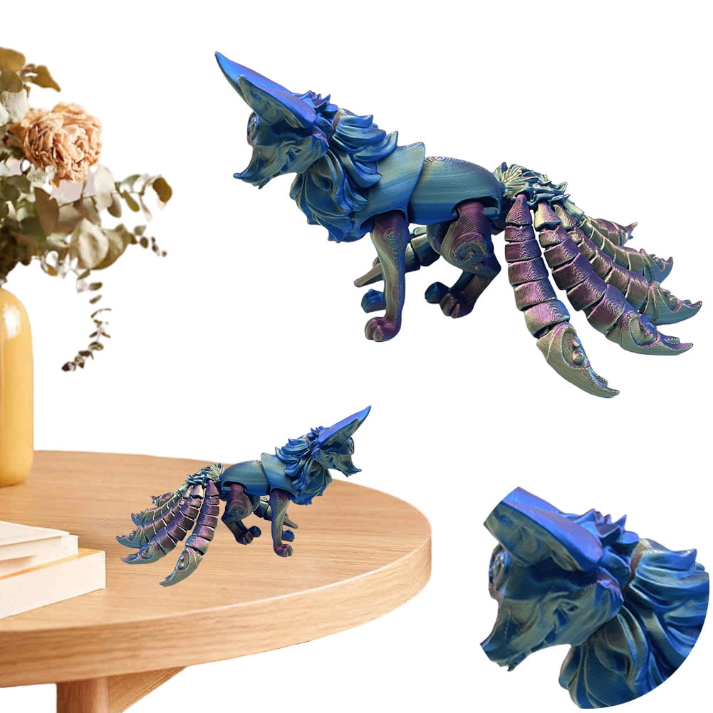 KGOTA 18cm 3D Printed Nine-Tailed Fox Fidget Toy with Movable Joints ...