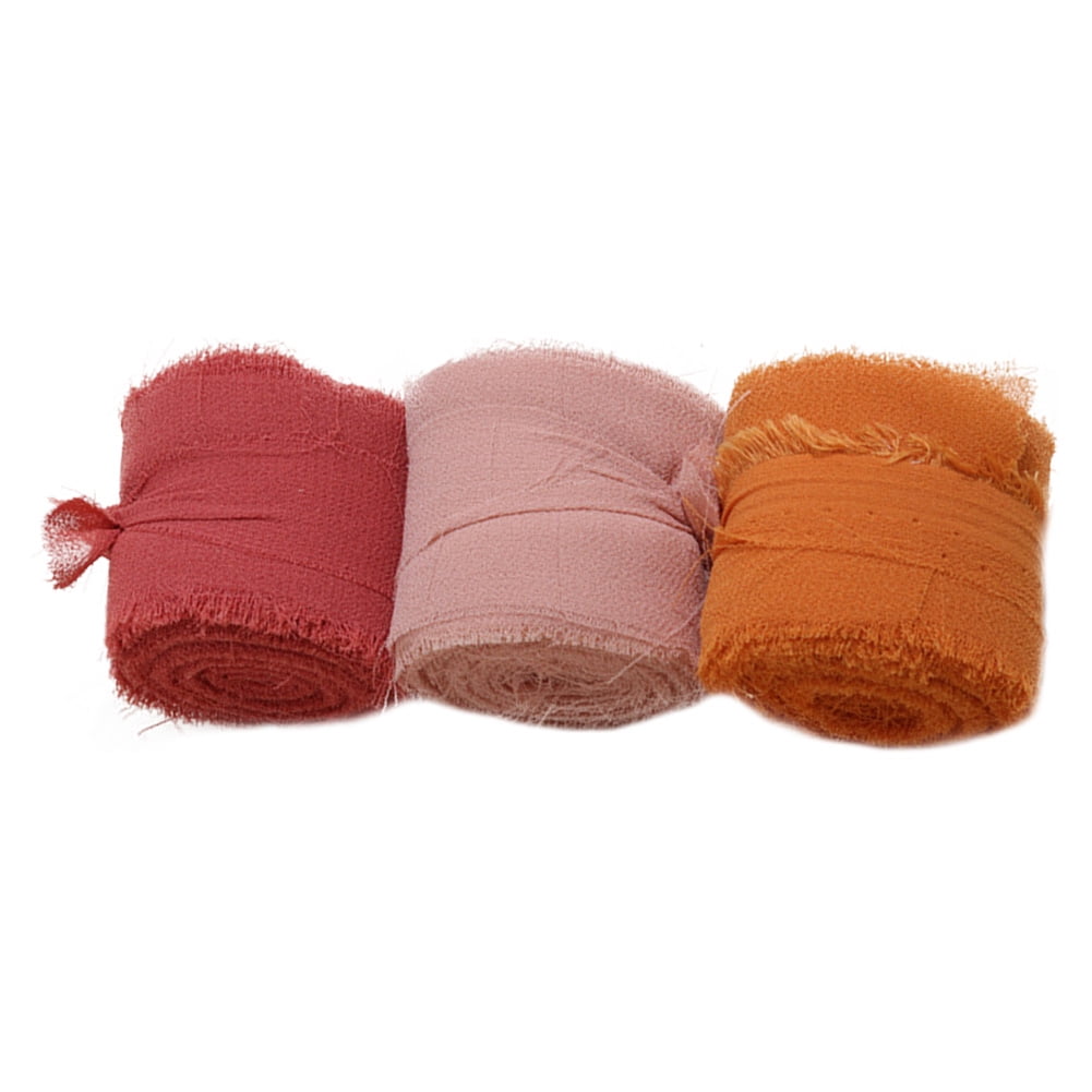 KGOTA 3 Roll Chiffon Silk Ribbon Frayed Edge Ribbon Diy Tassel Ribbon ...