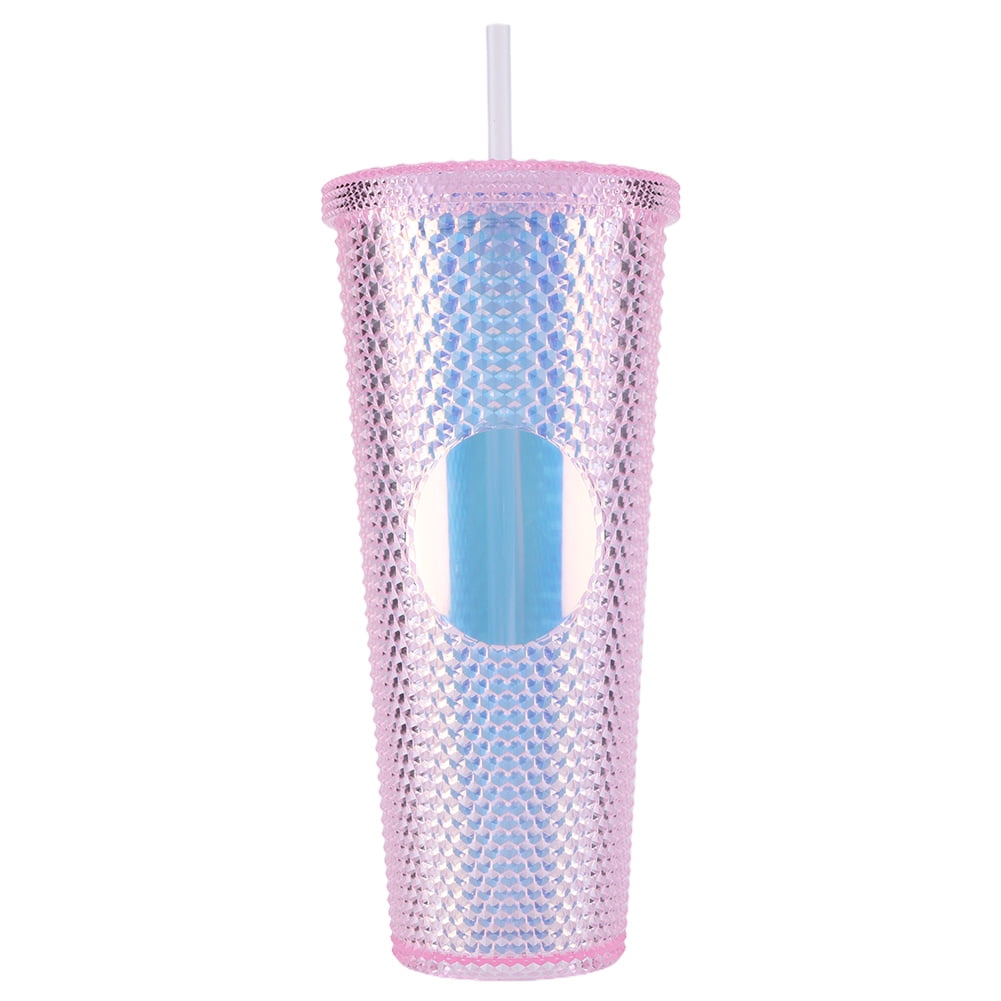 KGOTA 710ml Plastic Straw Cup Rhinestone Rivet Cup Double-walled Water ...