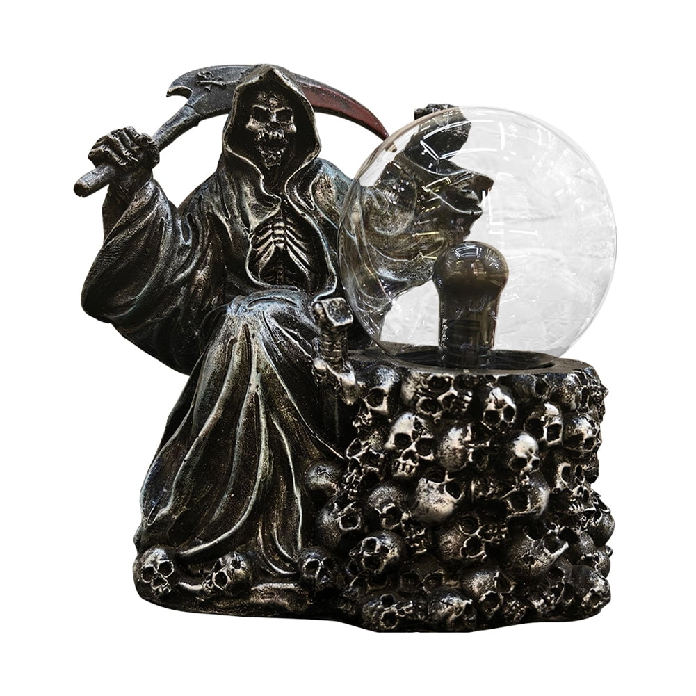 KGOTA Halloween Dead Grim Reaper Statue with Plasma Ball Lamp Haunted ...
