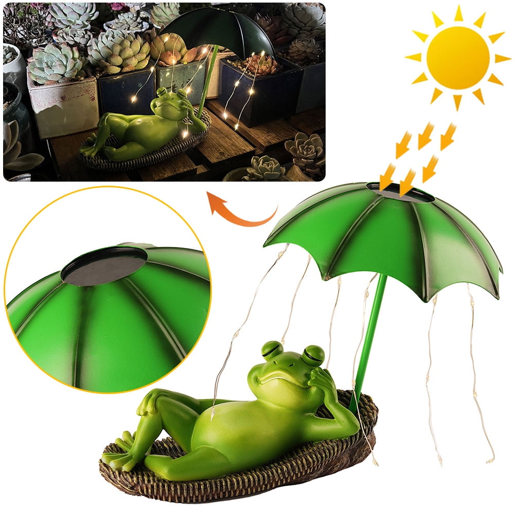 KGOTA Resin Frogs Garden Outdoor Decor Statue Solar Frog Umbrella Pond ...