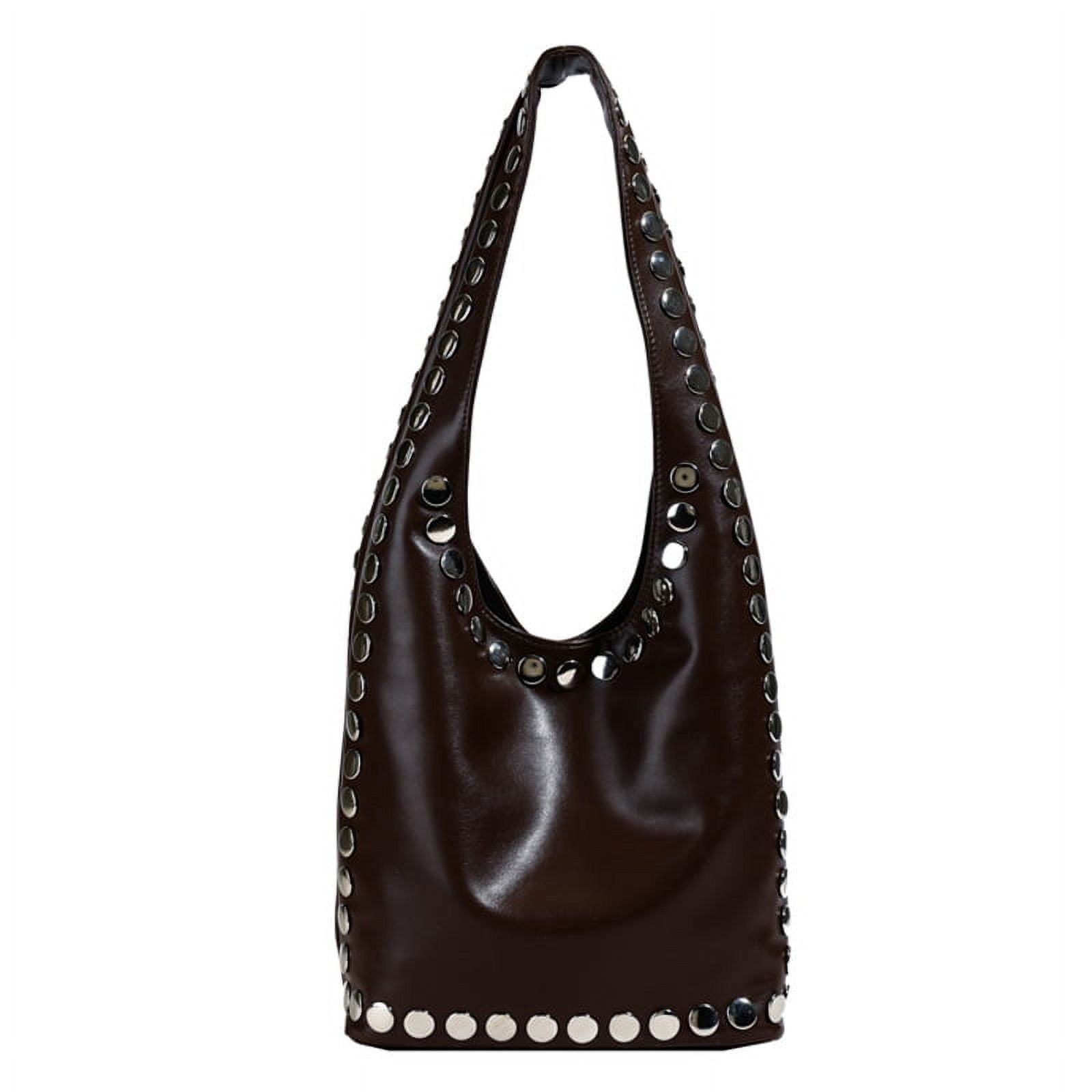 KGOTA Women Rivet Bucket Handbag Pu Leather Retro Underarm Bag Metal ...