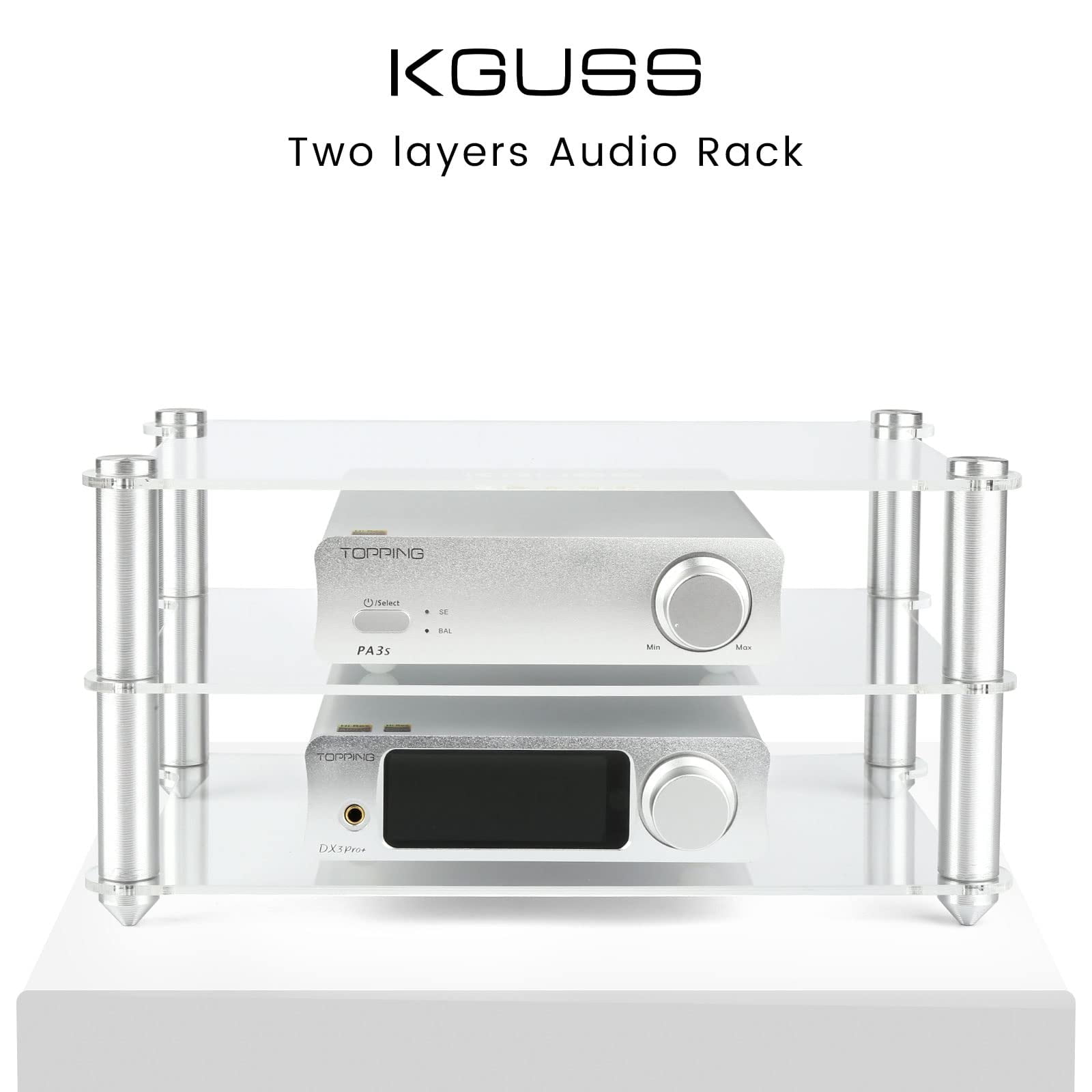 KGUSS Mini Audio Component Rack Acrylic 2-Layer Rack Aluminium Holders ...