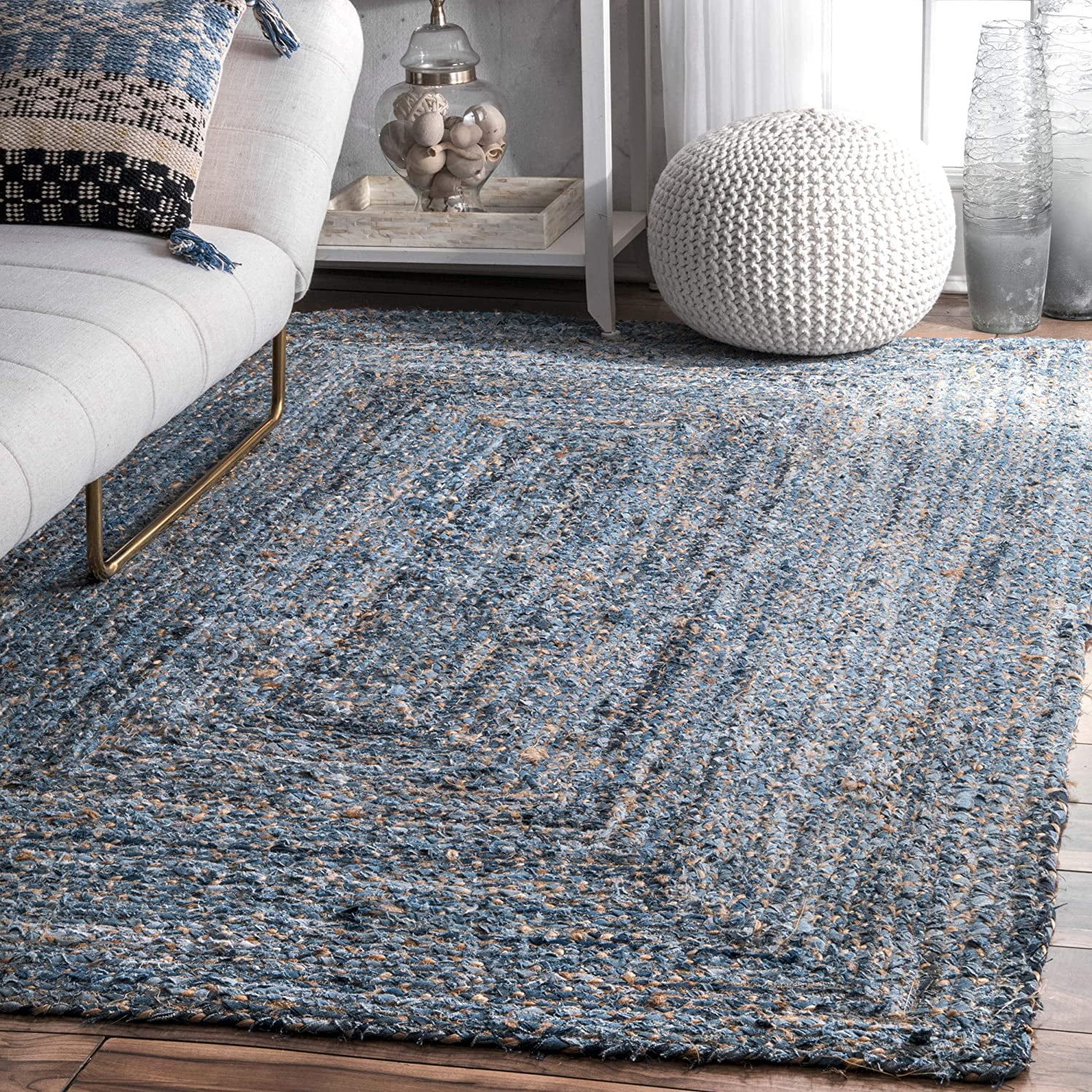 KH Handloom Handmade Hand Braided Denim and Jute Area Rug For Living ...