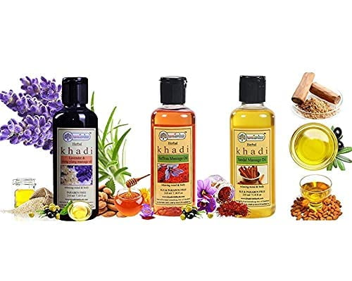 KHADI RISHIKESH Ayurvedic Massage Oil For Full Body Lavender Saffron Sandal Stressrelieving ...