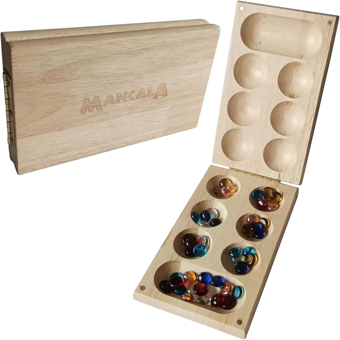 KHAMPA Mancala Board Game Set with Folding Wooden Board, 48 Colored ...