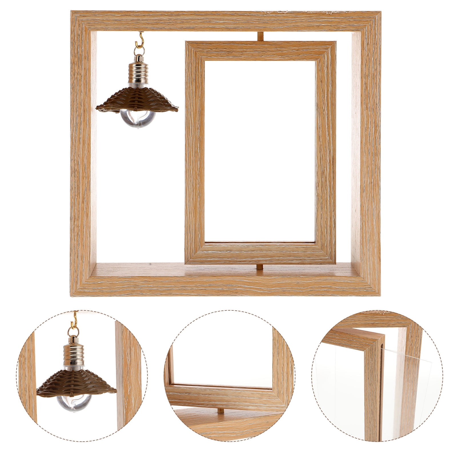 KHBUAB 1 Set Rotating Photo Frame With Lighting Khaki Wood Iron 21.5X8 ...