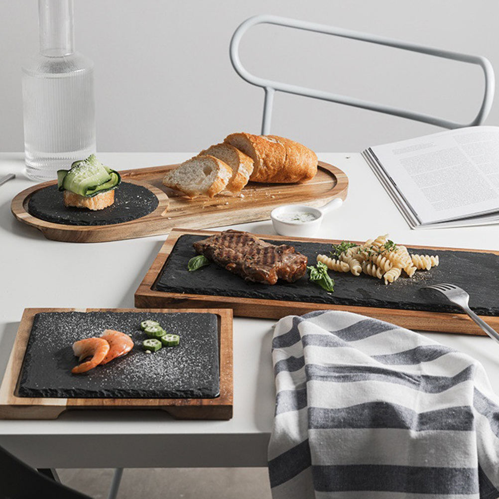 KHBUAB 1Pack Solid Wood Snack Plate Stone Square for Japanese Cuisine ...