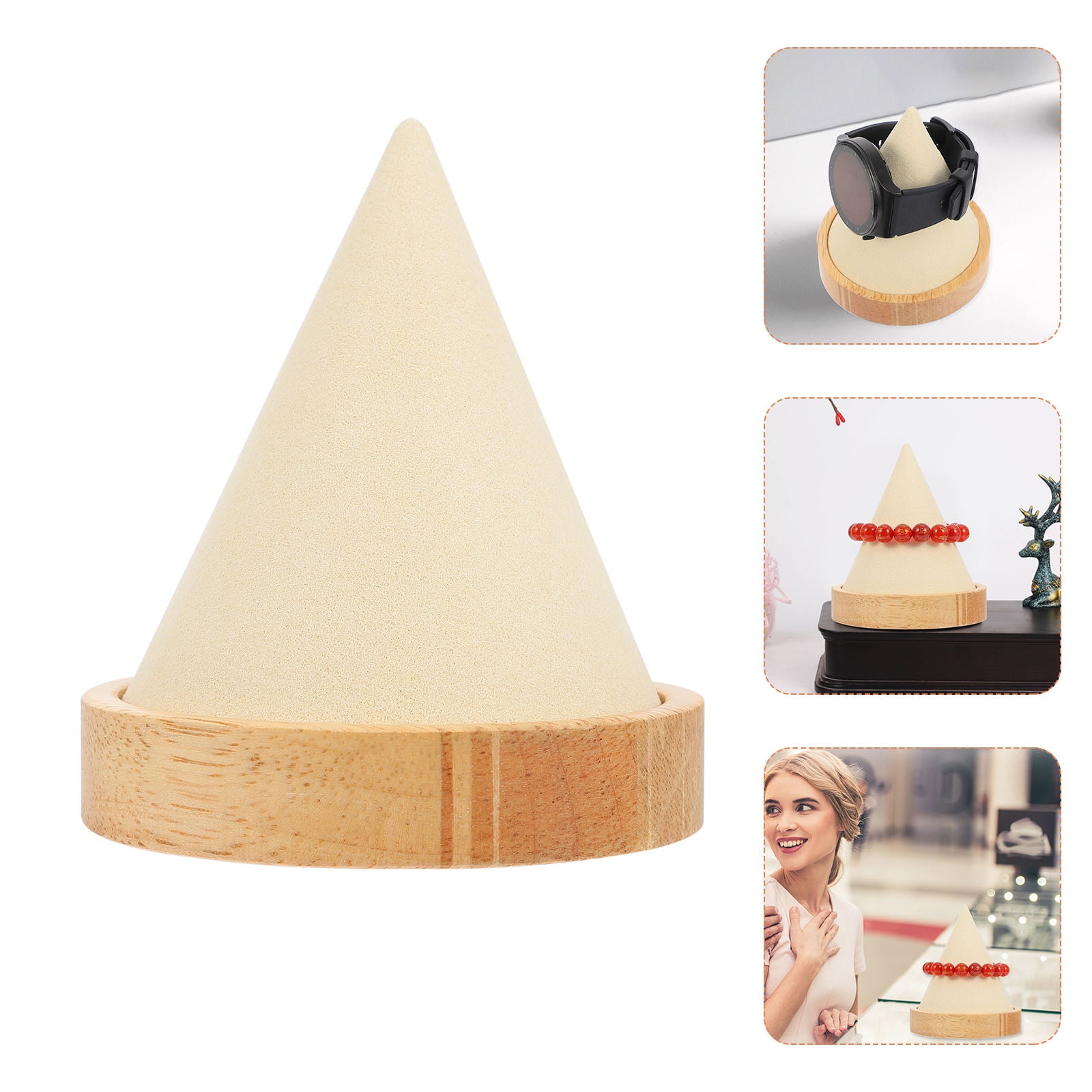 KHBUAB 1Set Beige Conical Solid Wood Jewelry Display Stand Elegant ...