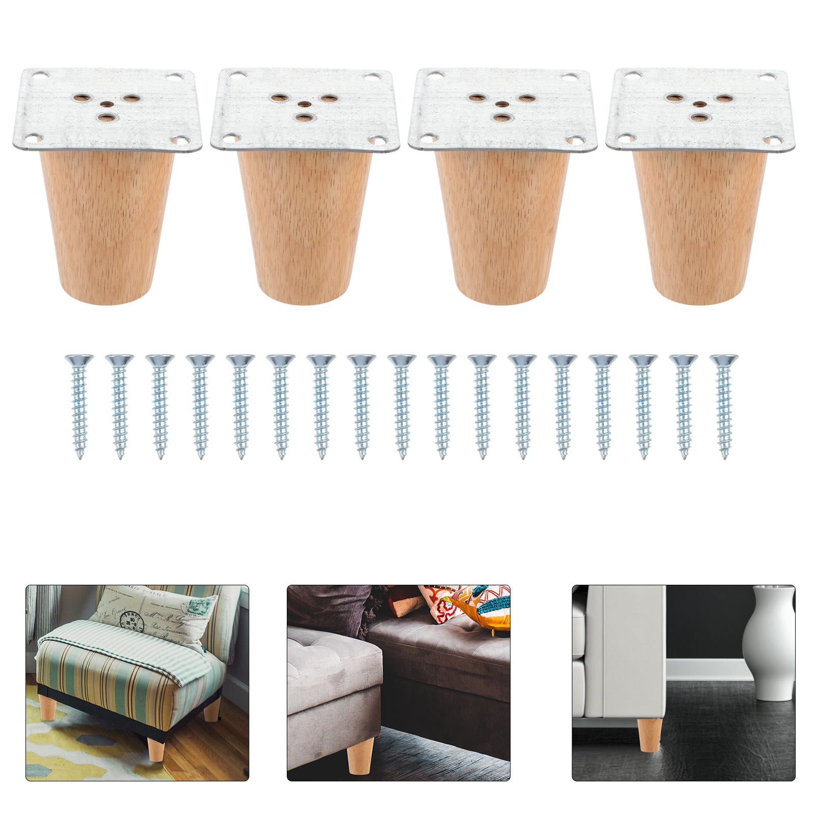 KHBUAB 4 Sets Oak Wood Sofa Leg with Screws for Homeowners - Walmart.com