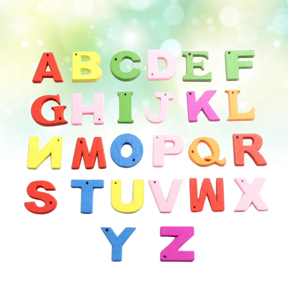 KHBUAB Craft Sewing Cloth Accessory 100Pcs Wooden Alphabet Buttons ...