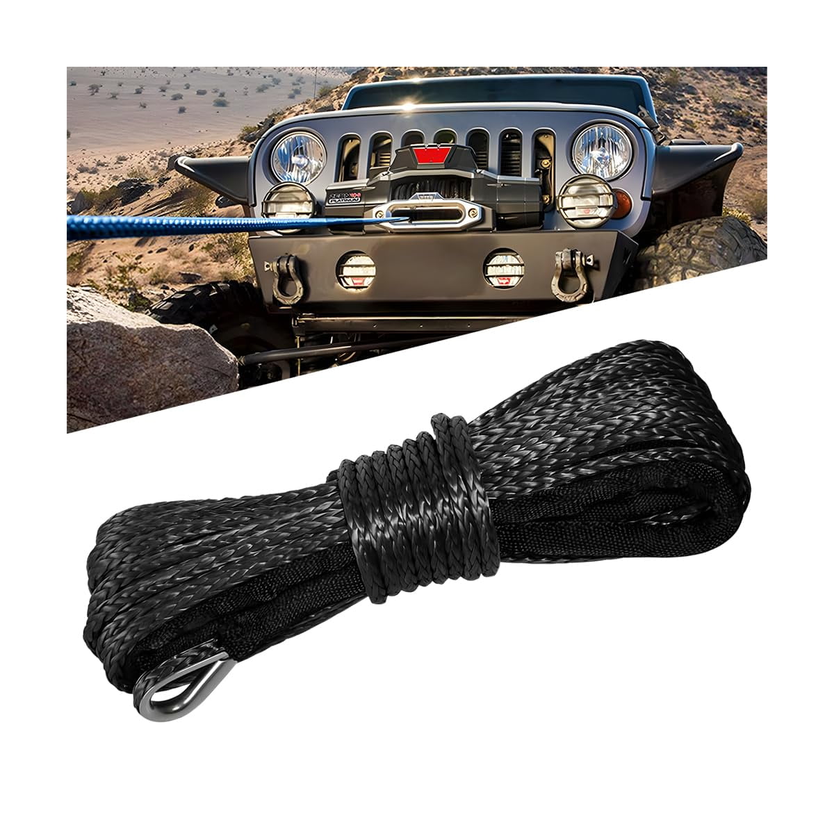 KHGUZ 1/4'' x 50 SSF20 Ft Car Synthetic Winch Rope Kit, 10000LBS Heavy ...