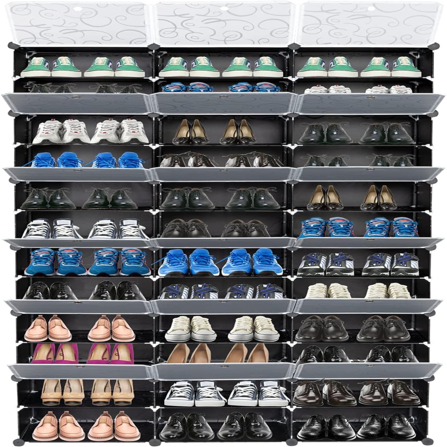 KHHOOMLIFE 12-Tier Portable Shoe Rack Organizer 72 Pair 36 Grids Tower ...