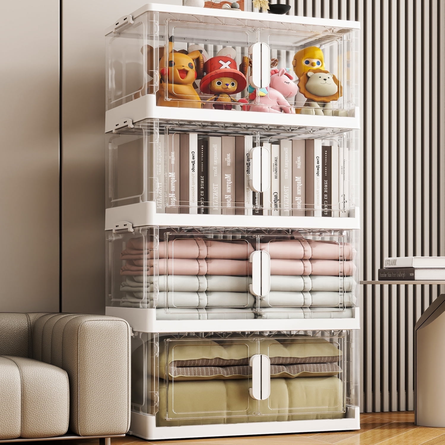 KHNR 192 Quart Stackable Storage Bins With Lids,Collapsible Storage ...