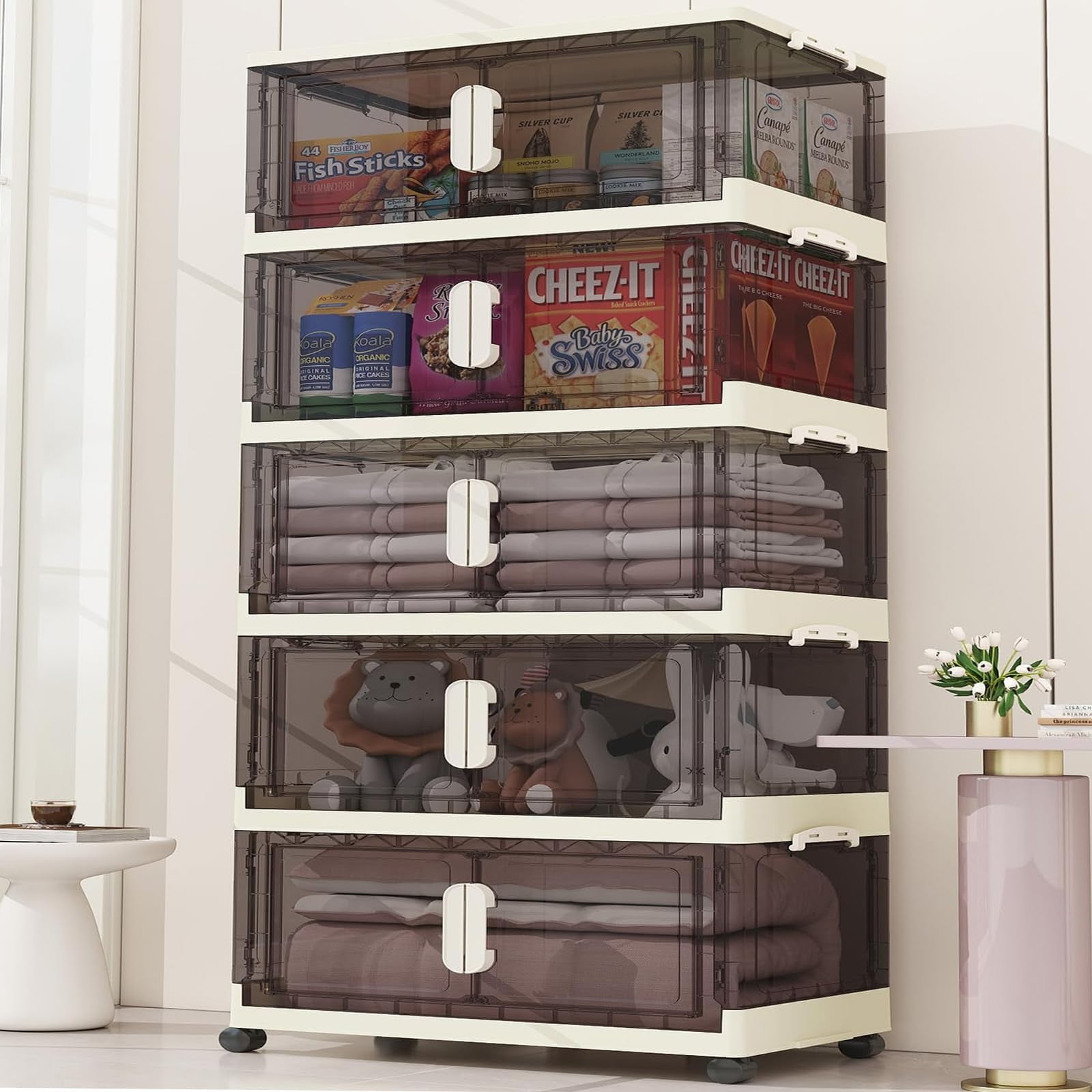 KHNR 240 Quart Plastic Storage Bins With Lid, Collapsible Storage Boxes ...